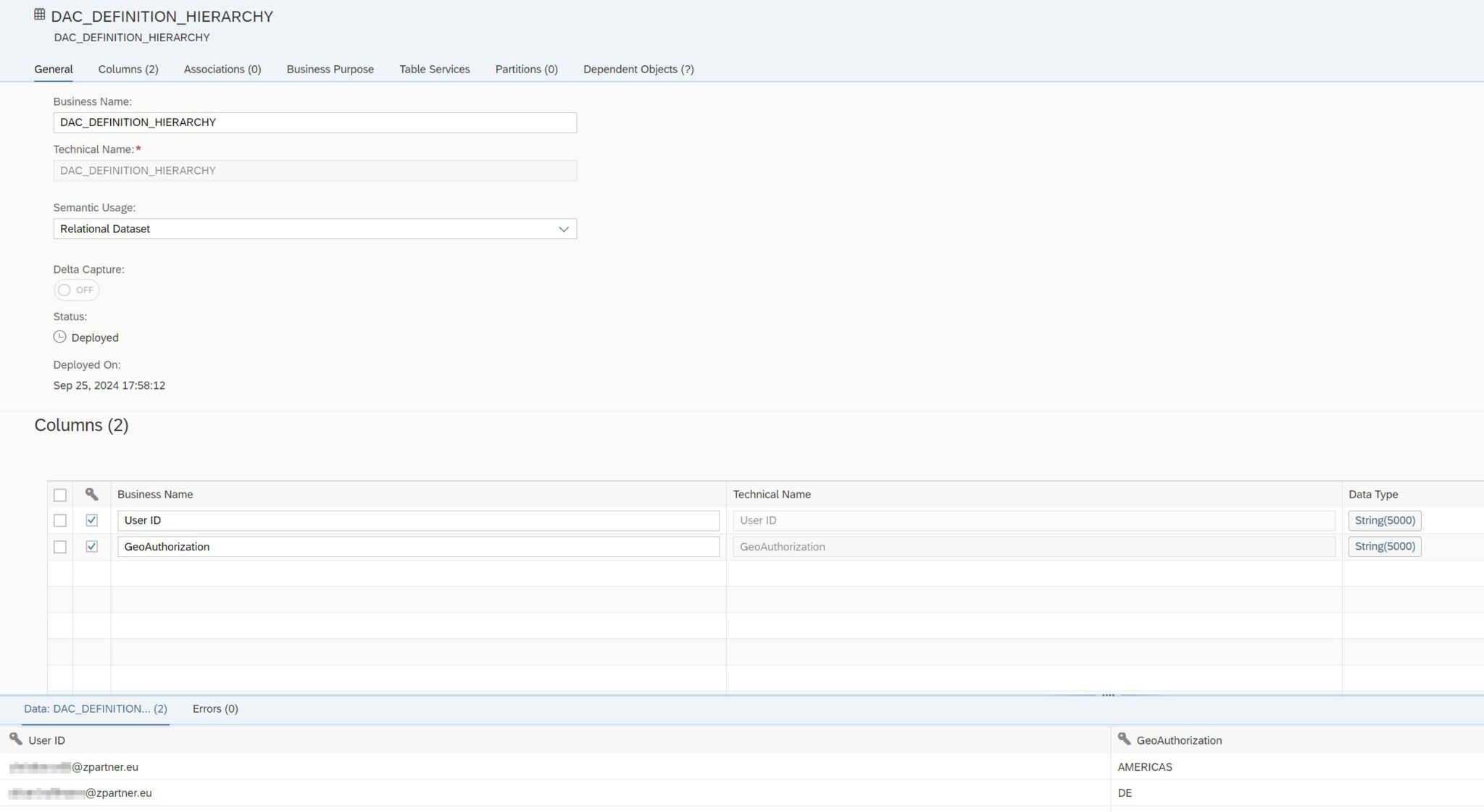 A practical example of the three different types of Data Access Controls (DACs) in Datasphere ...